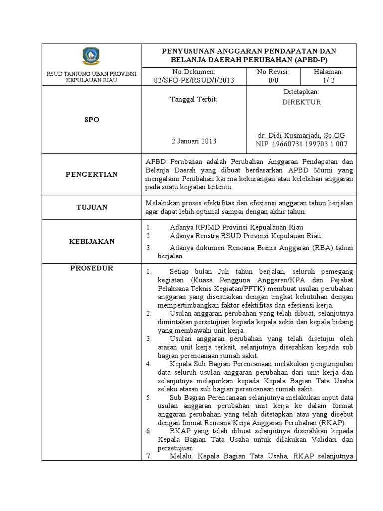 Sop Penyusunan Apbd Perubahan | PDF | Teknologi & Rekayasa