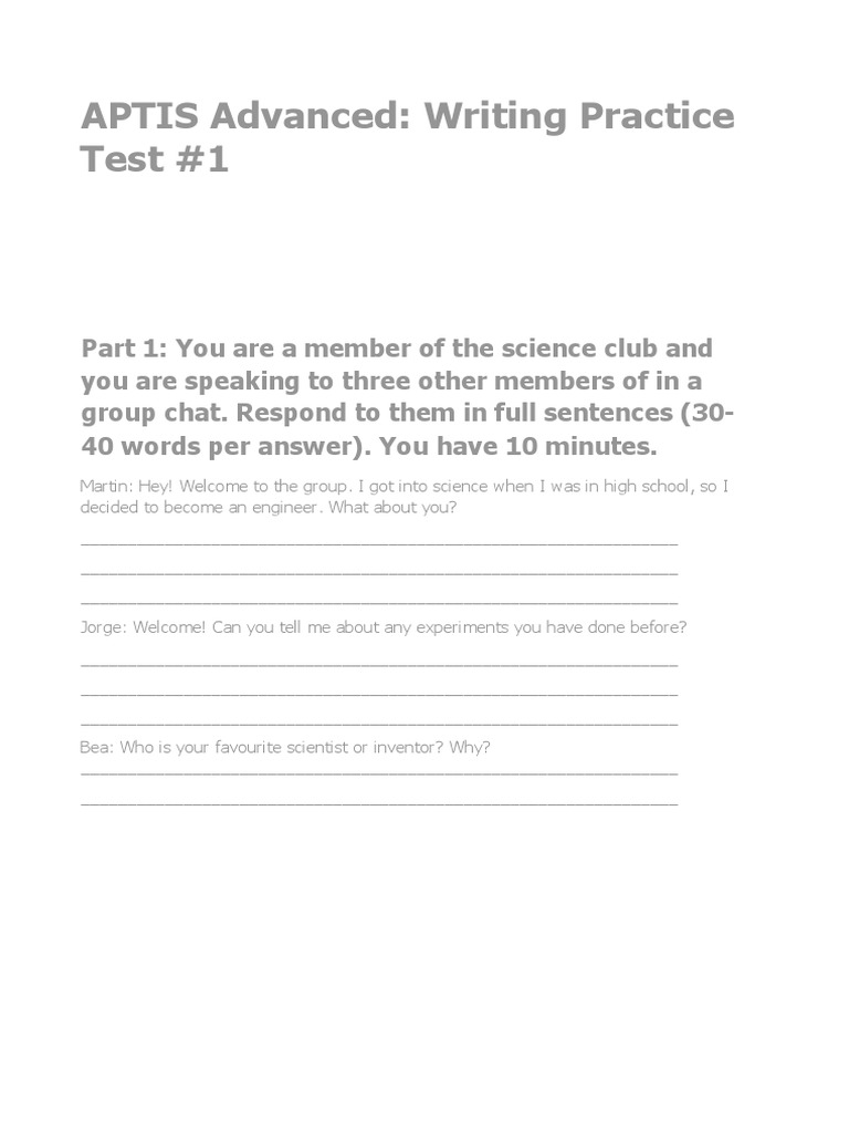 APTIS Advanced: Writing Practice Test #1 | PDF