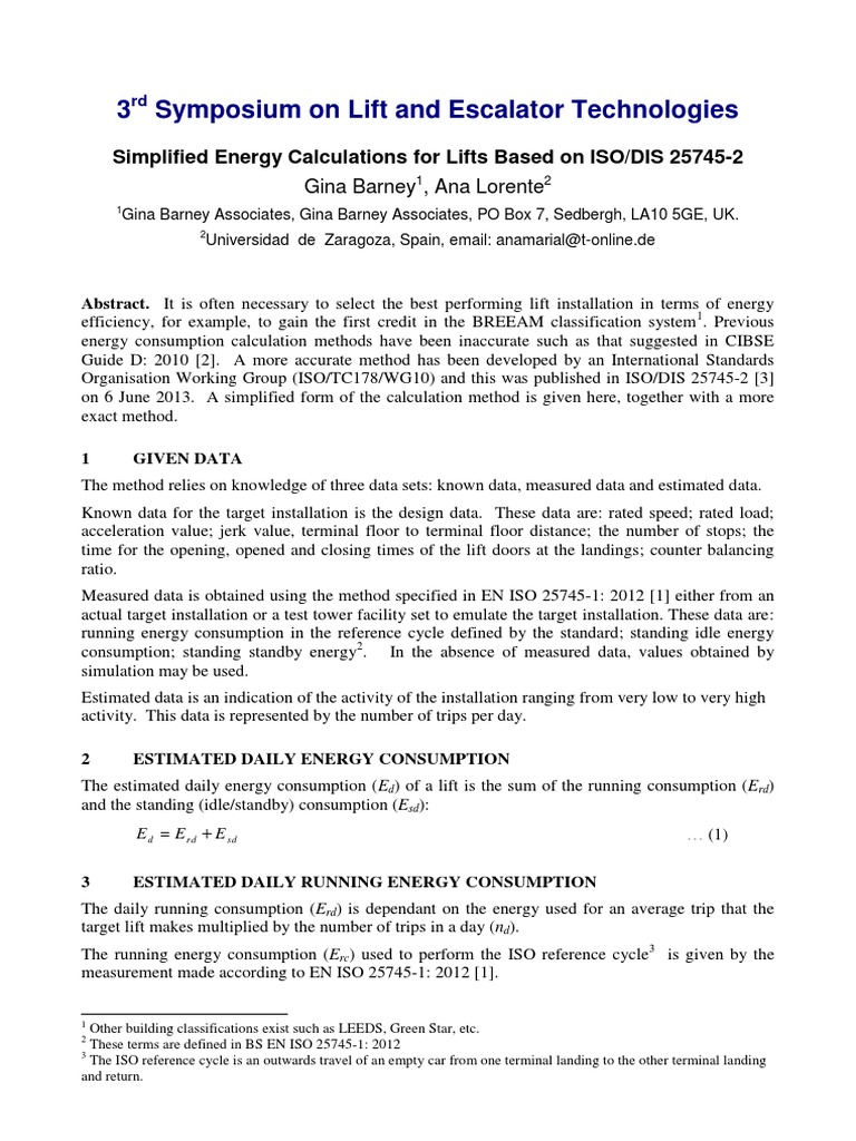 3 Symposium On Lift and Escalator Technologies: Simplified Energy ...