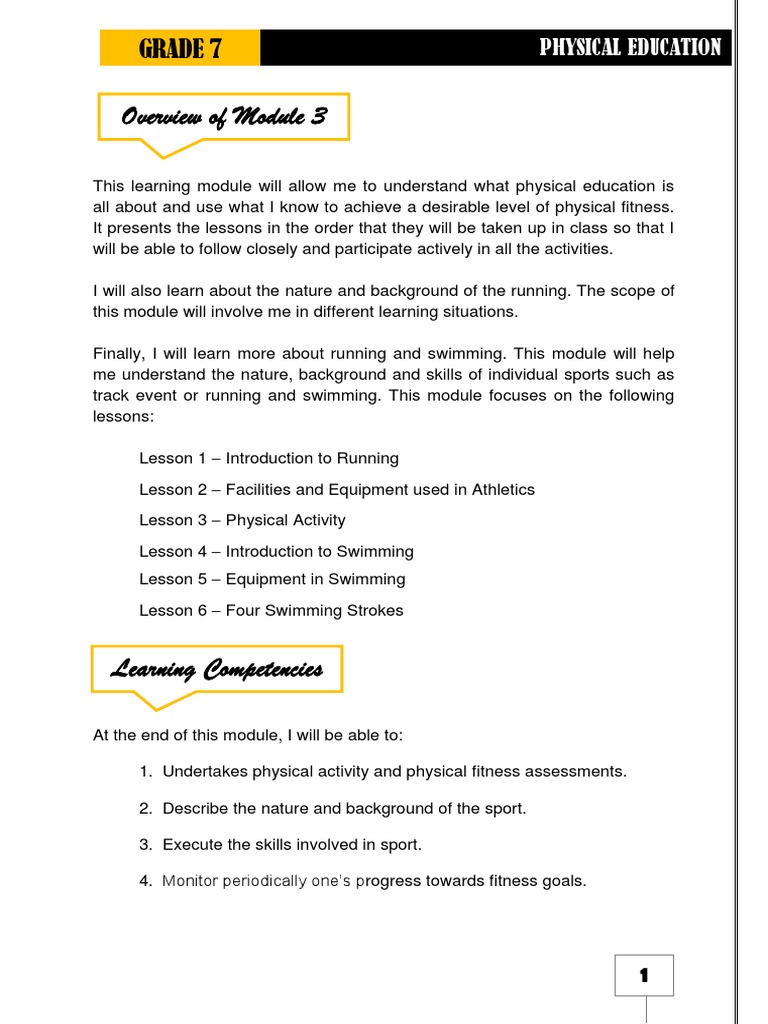 Overview of Module 3: Grade 7 | PDF | Swimming (Sport) | Track And Field