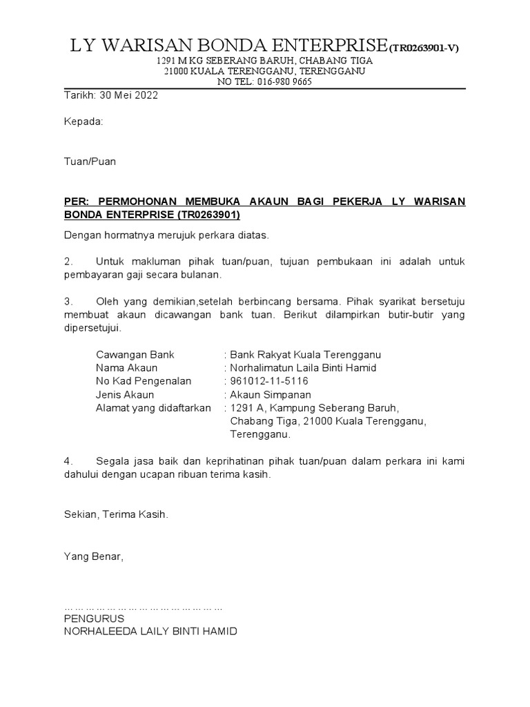Permohonan Buka Akaun Bank Pekerja | PDF | Bisnis | Hukum