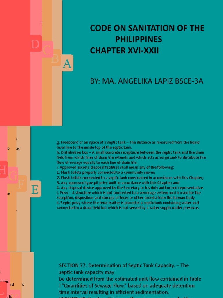 Code On Sanitation of The Philippines Chapter Xvi-Xxii: By: Ma. Angelika Lapiz Bsce-3A ...