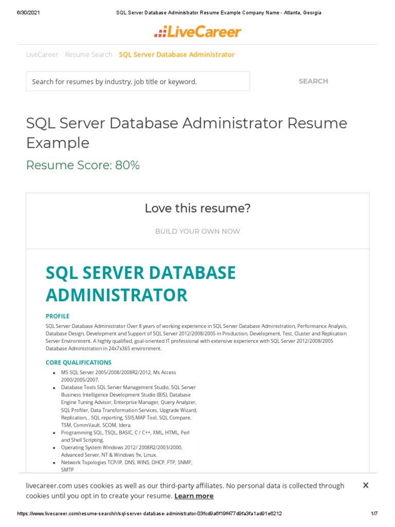 SQL Server Database Administrator Resume Example Company Name - Atlanta, Georgia | PDF ...