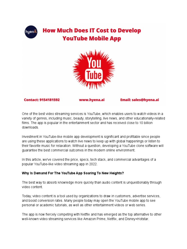 How Much Does IT Cost To Develop YouTube Mobile App | PDF | You Tube ...