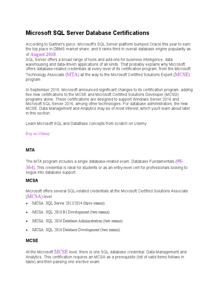 Microsoft SQL Server Certification Guide | PDF | Microsoft Sql Server | Databases