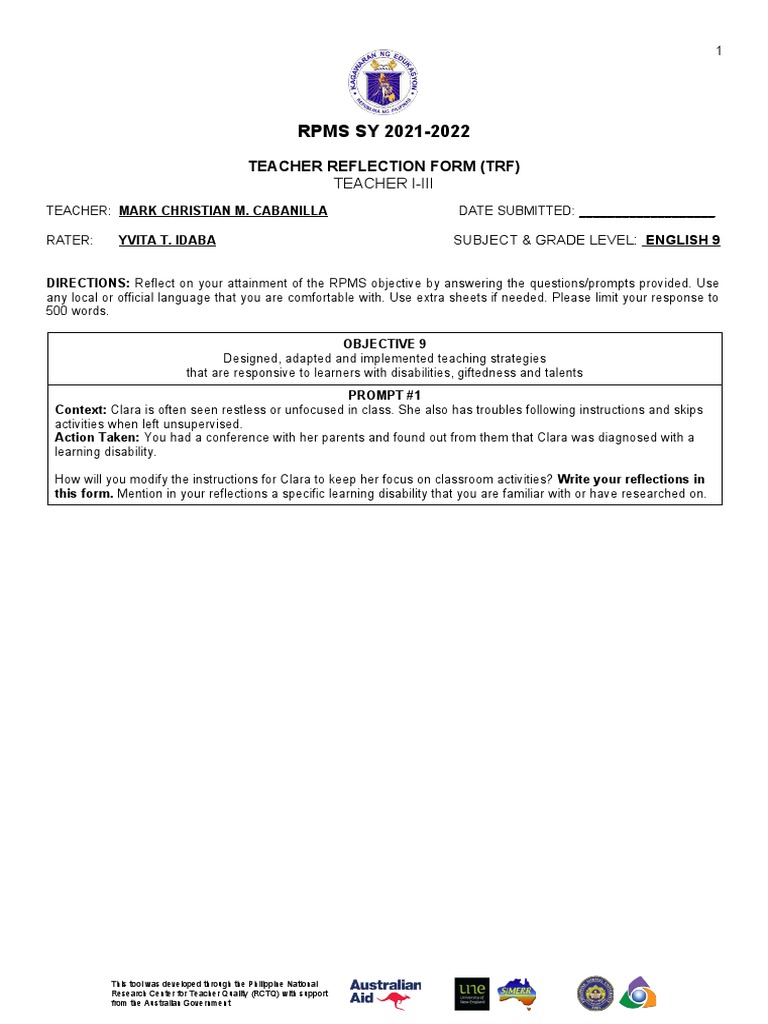 (TRF) Objectives 9 and 10 | PDF | Lesson Plan | Curriculum