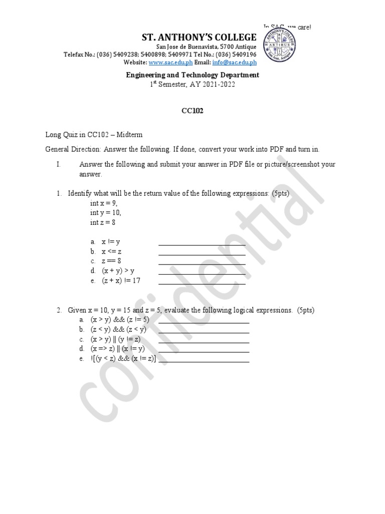 Long Quiz in CC102 - Midterm | PDF | Software | Computer Engineering