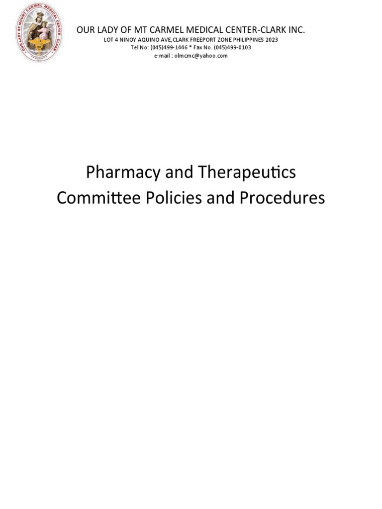 Pharmacy and Therapeutics Committee Policies and Procedures | PDF ...
