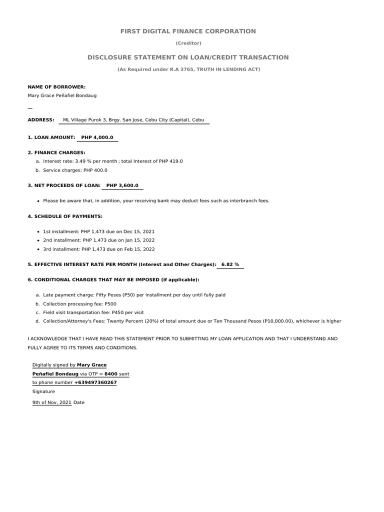 First Digital Finance Corporation: (Creditor) | PDF