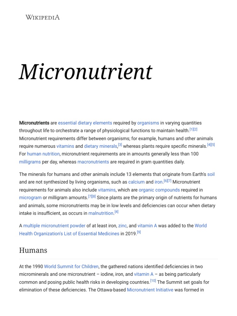 Micronutrient - Wikipedia | PDF | Micronutrient | Health Sciences