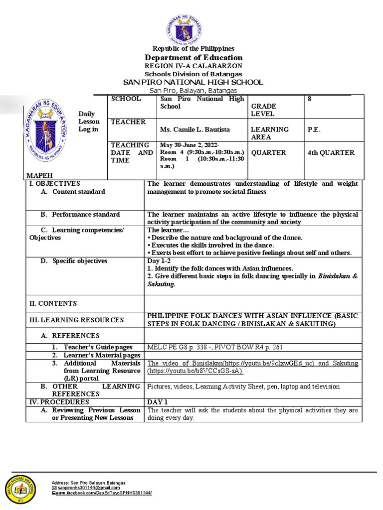 Department of Education: San Piro National High School | PDF | Physical ...