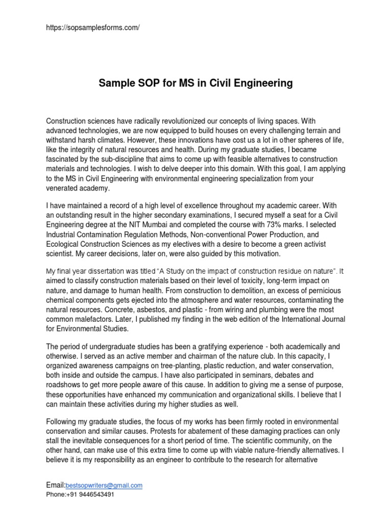 Sop For Ms in Civilengineering | PDF | Civil Engineering ...