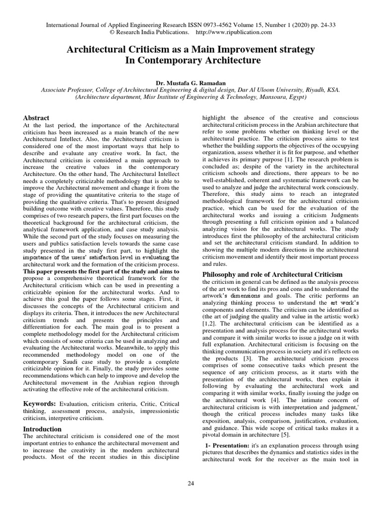 Architectural Criticism As A Main Improvement Strategy in Contemporary ...