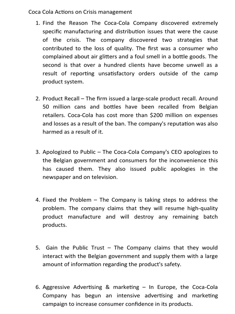 Coca-Cola Crisis Management Overview | PDF | Business | Technology ...