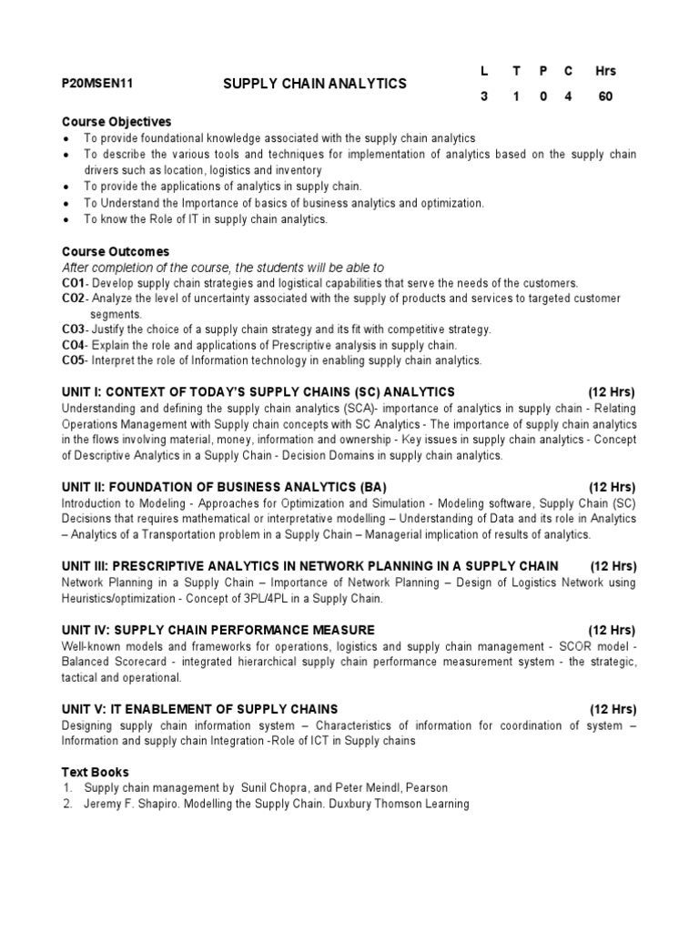 Supply Chain Analytics | PDF | Analytics | Supply Chain