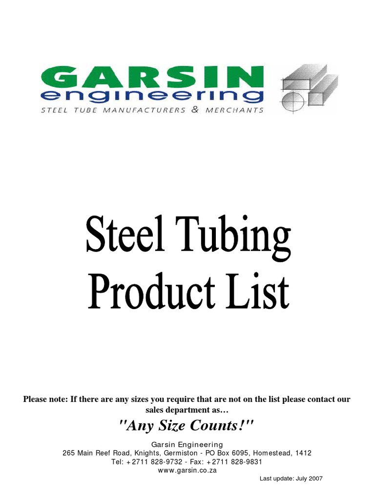 Garsin Engineering Steel Tubing Product List | PDF | Quantity ...