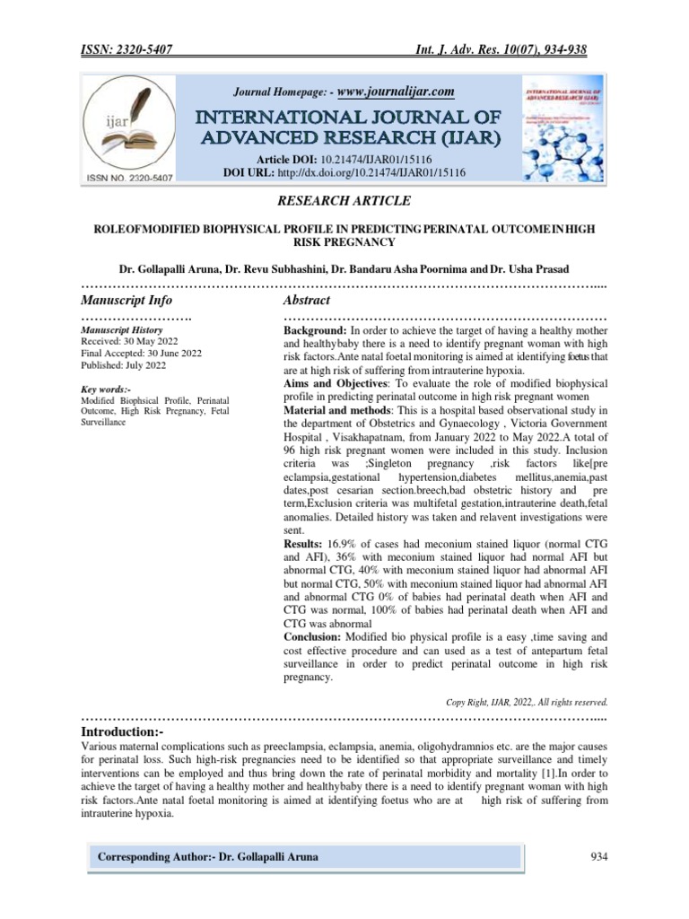 Modified Biophysical Profile in High-Risk Pregnancy | PDF | Pregnancy ...