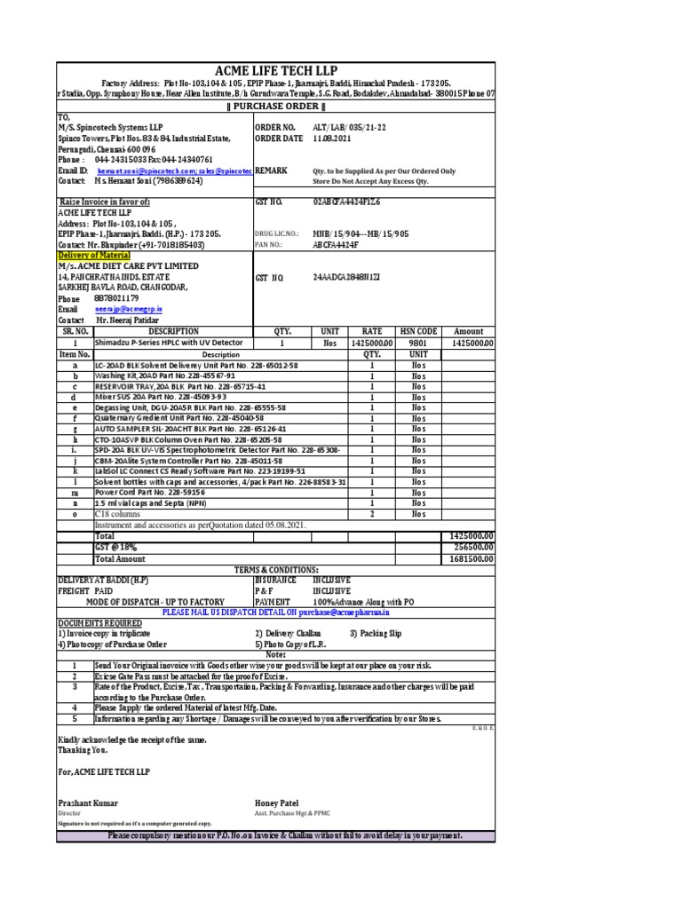 HPLC P-Series With UV Detector PO | PDF | Receipt | Business Documents