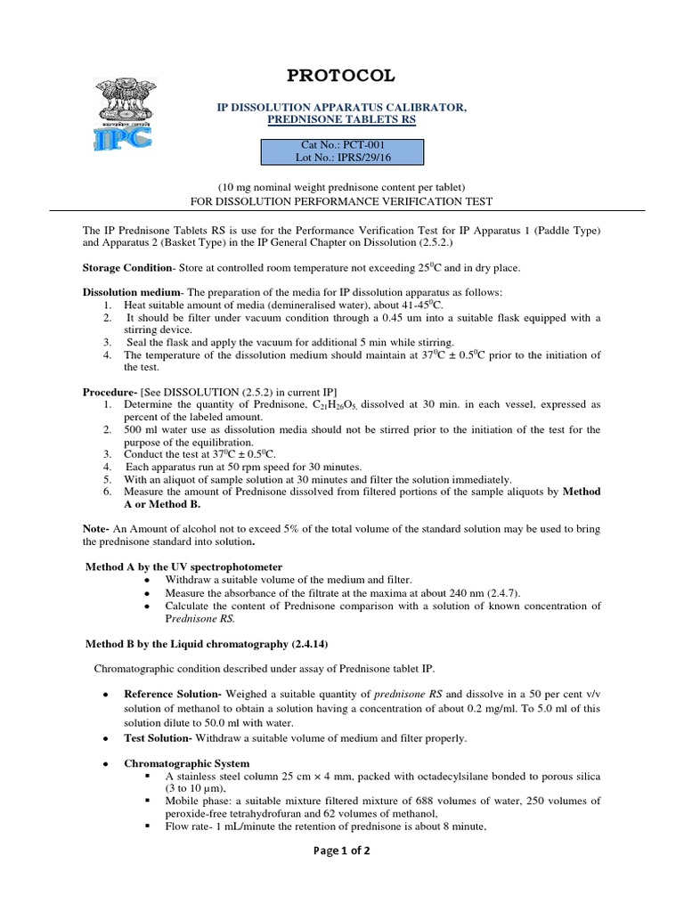 Protocol of IP Prednisone Tablet (Dissolution Apparatus Calibration ...