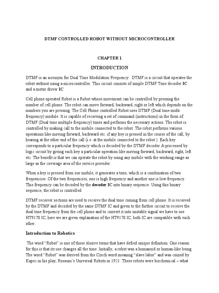 DTMF Controlled Robot Without Microcontroller (Aranju Peter) | PDF | Embedded System ...