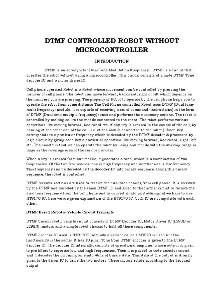 Dtmf Controlled Robot Without Microcontroller Introduction Download 8275