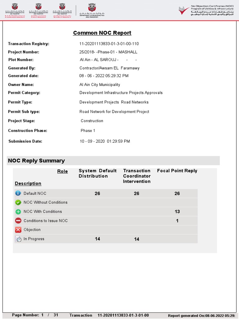 Common NOC Report: Transaction Registry: Project Number: Plot Number ...