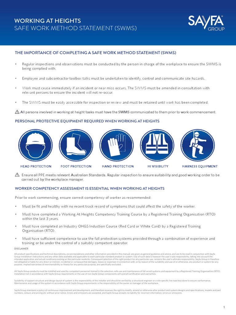 Working at Heights Safe Work Method Statement (SWMS) | PDF | Personal Protective Equipment | Safety