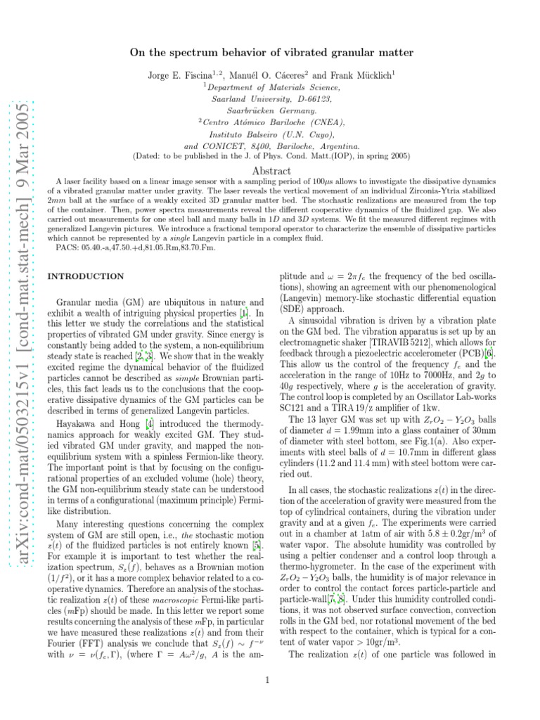 On The Spectrum Behavior of Vibrated Granular Matter | PDF | Stochastic ...