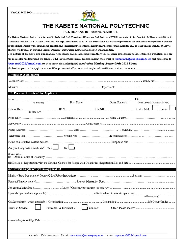 The Kabete National Polytechnic: P.O. BOX 29010 - 00625, NAIROBI | PDF ...
