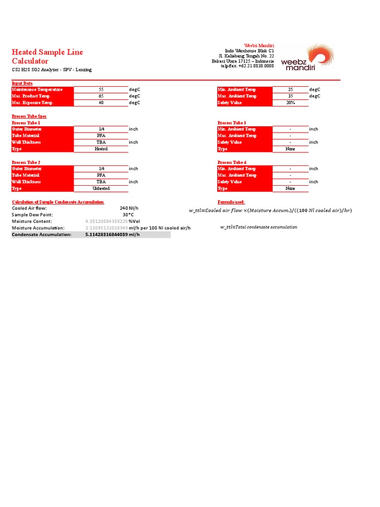 Heated Sample Line Calculator | PDF | Continuum Mechanics | Chemistry