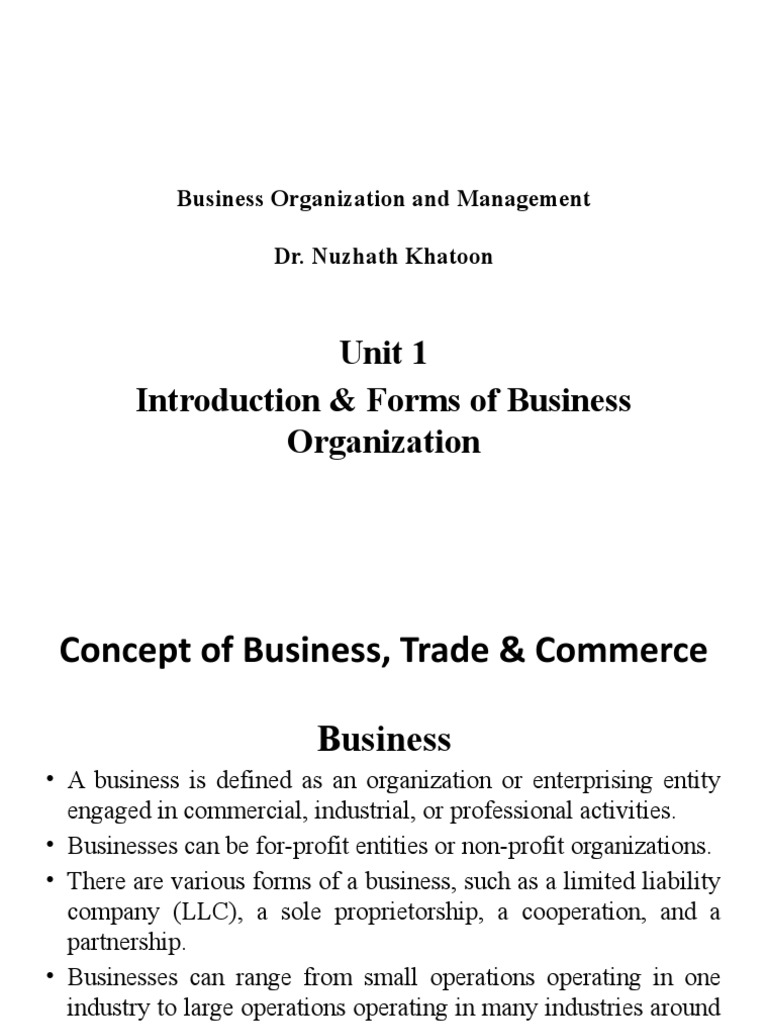 Unit 1 Introduction & Forms of Business Organization | PDF | Limited ...