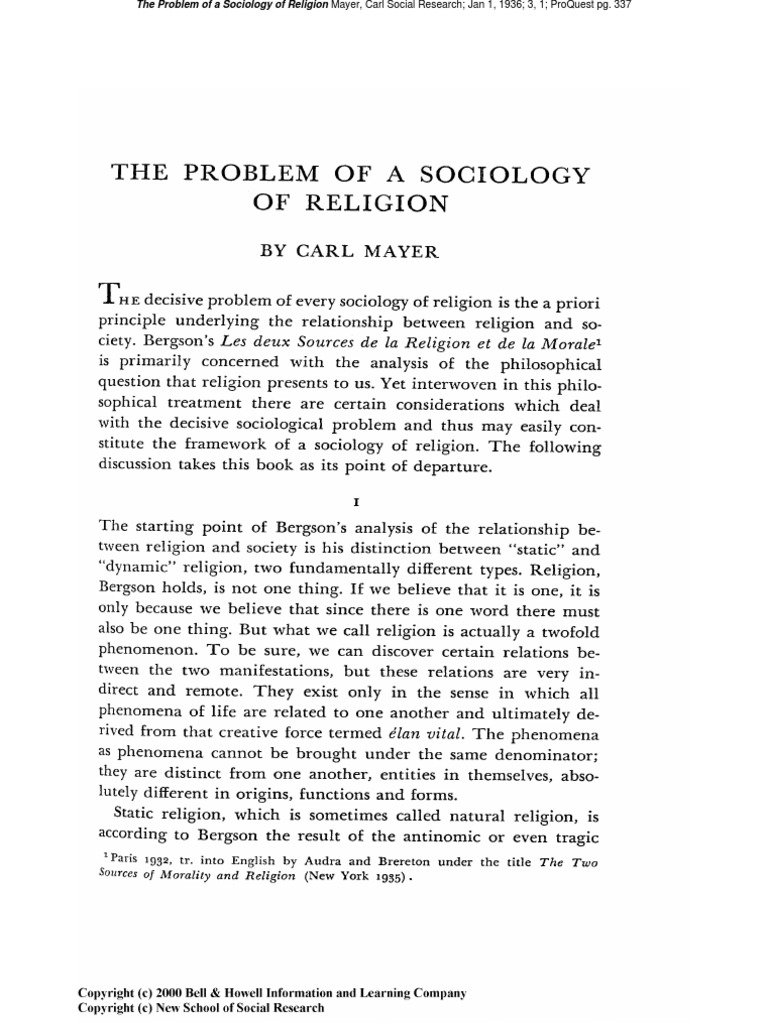 1936 - Mayer - The Problem of A Sociology of Religion | PDF