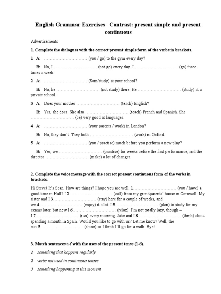 Pr. Simple-Continuous Test | PDF | Linguistics | Grammar