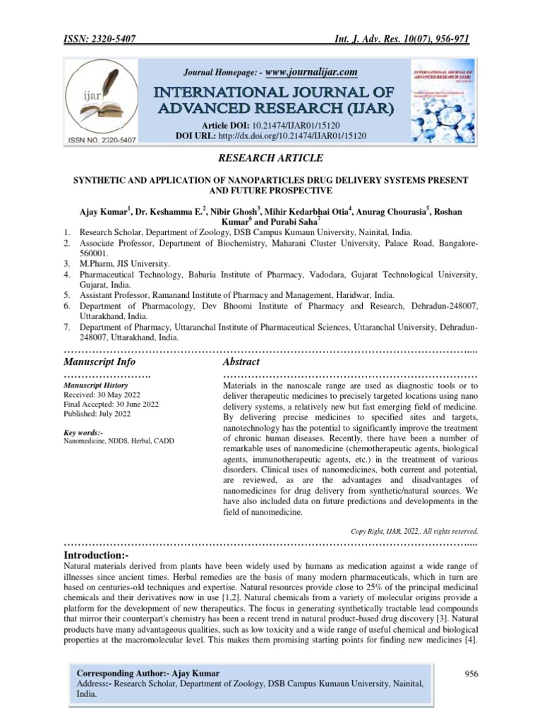 Synthetic and Application of Nanoparticles Drug Delivery Systems ...