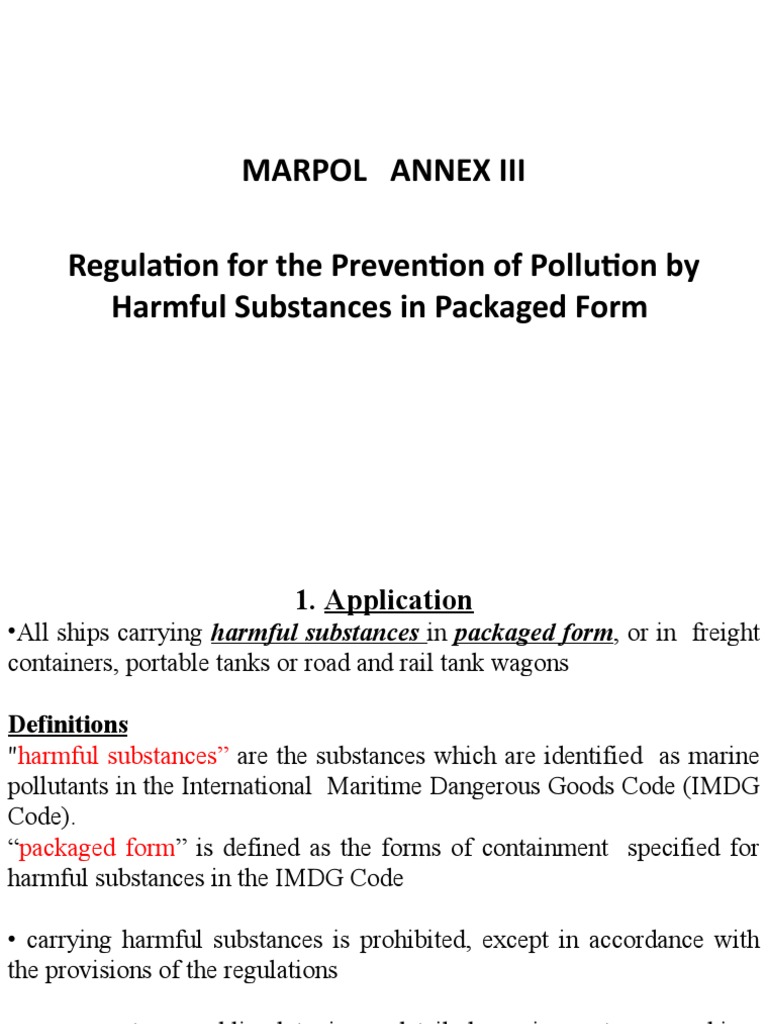 Marpol Annex Iii Regulation For The Prevention of Pollution by Harmful ...