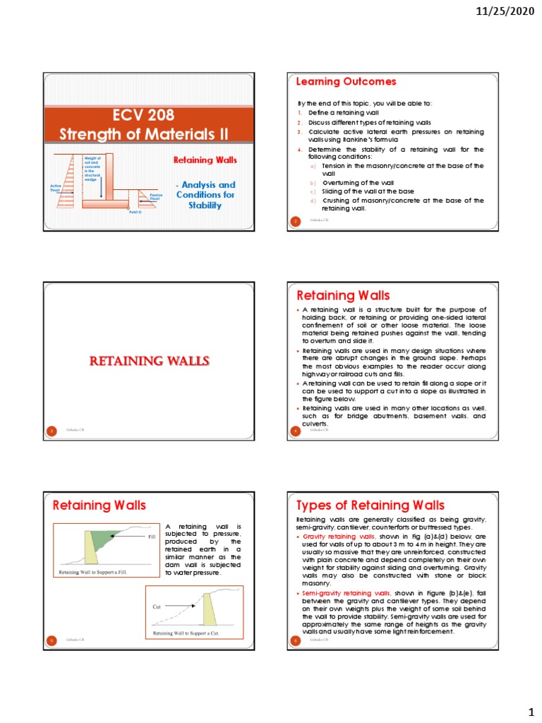 Retaining Walls: Types and Stability Analysis | PDF | Soil | Applied And Interdisciplinary Physics