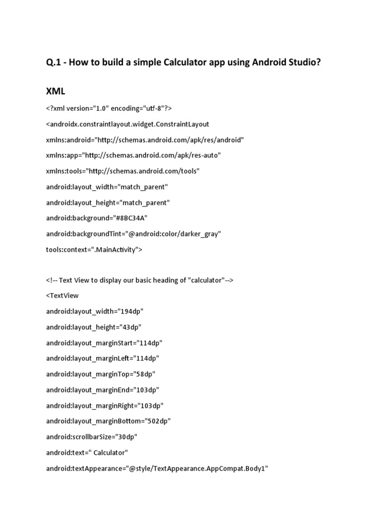 Q.1 - How To Build A Simple Calculator App Using Android Studio? XML | PDF | Android (Operating ...