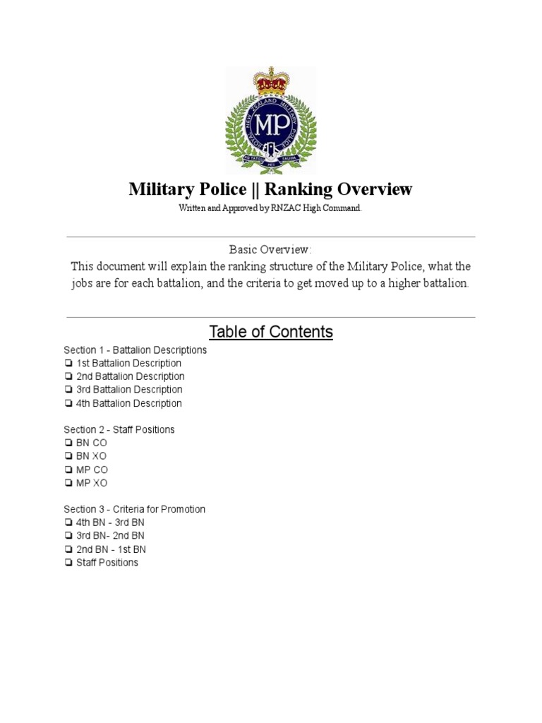 Military Police - Ranking Overview | PDF