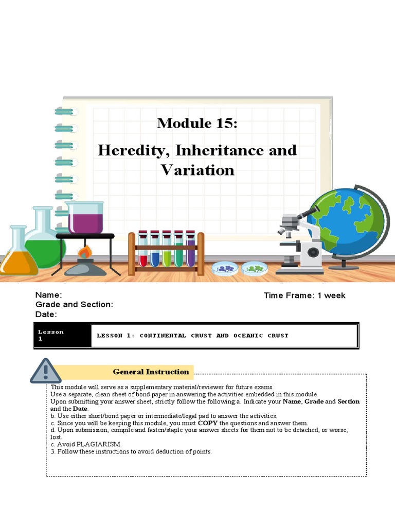 Heredity, Inheritance and Variation: Time Frame: 1 Week Name: Grade and Section: Date | Download ...