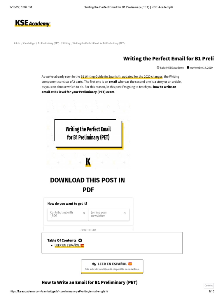 This Post in PDF: Writing The Perfect Email For B1 Preli | PDF ...