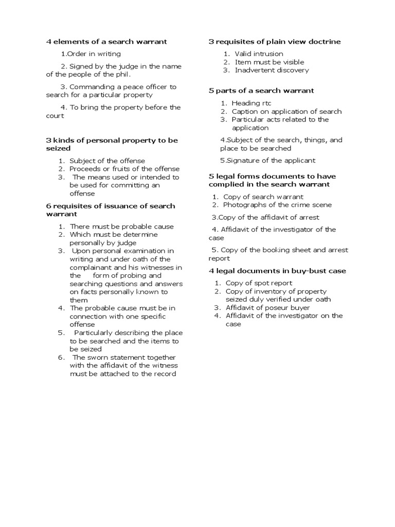 4 Elements of A Search Warrant | PDF | Affidavit | Search Warrant
