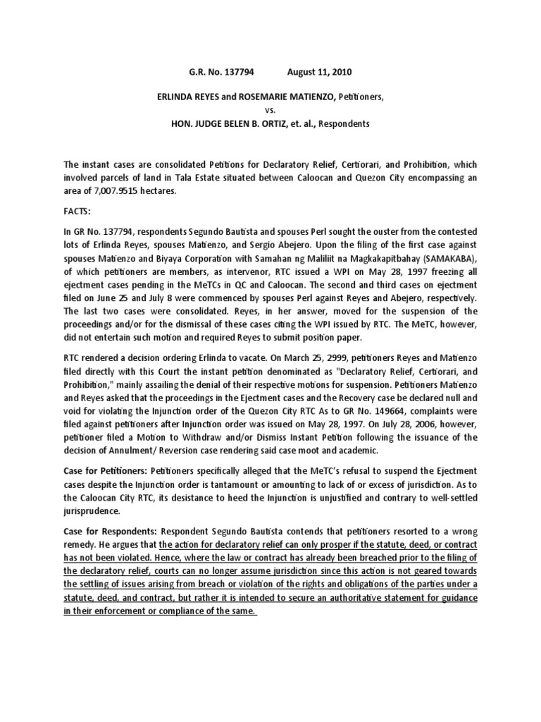 Rule 63. (1) Digest Erlinda Reyes V Hon. Ortiz (Dizon) | PDF | Legal ...