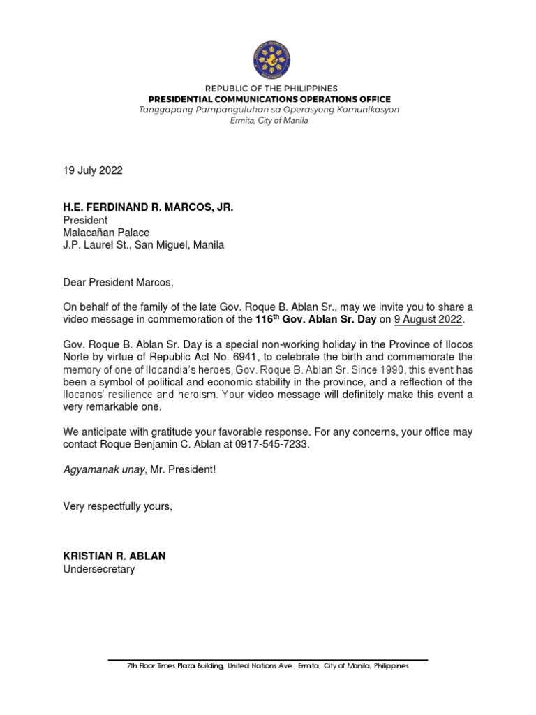 Ablan Day PBBM Message | PDF