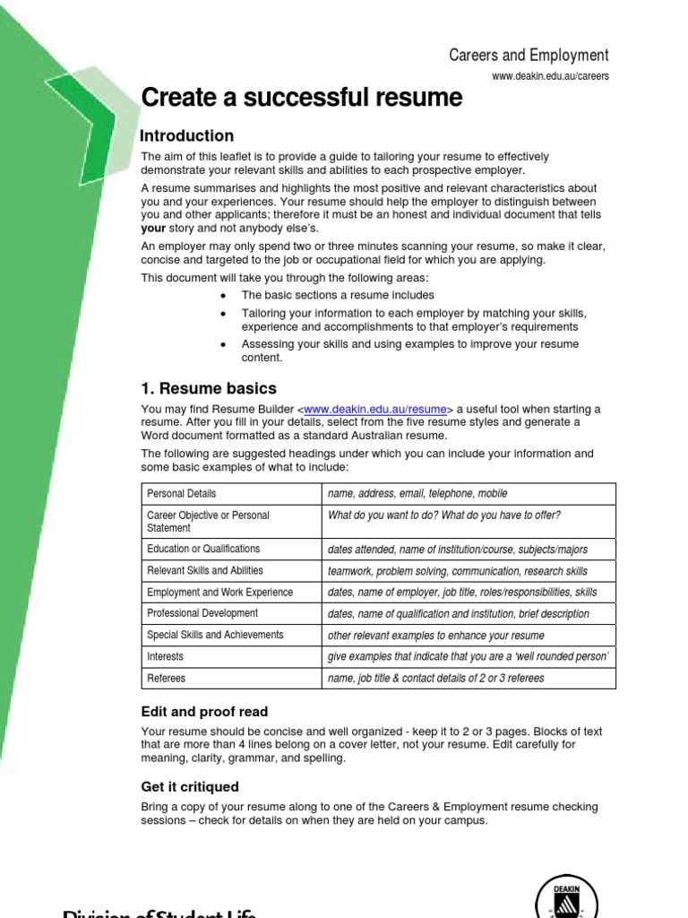 Create A Successful Resume: Careers and Employment | PDF | Résumé ...