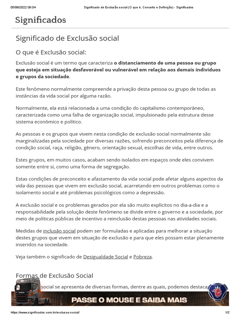 Significado de Exclusão Social (O Que É, Conceito e Definição ...
