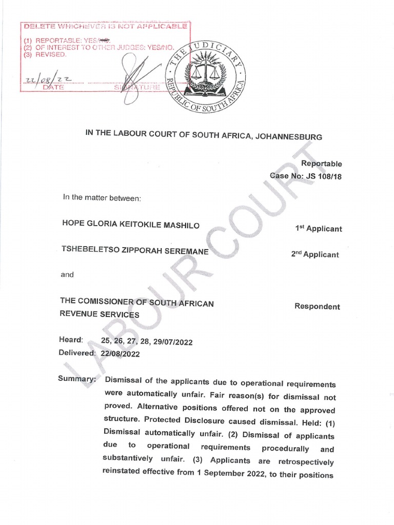 Mashilo V Csars (2022) Js108-18 (LC) | PDF