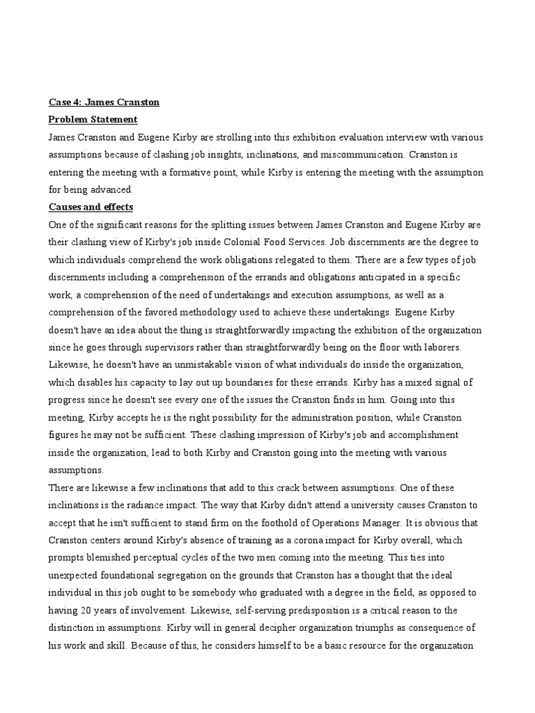 Case 4: James Cranston Problem Statement | PDF | Evaluation | Cognition