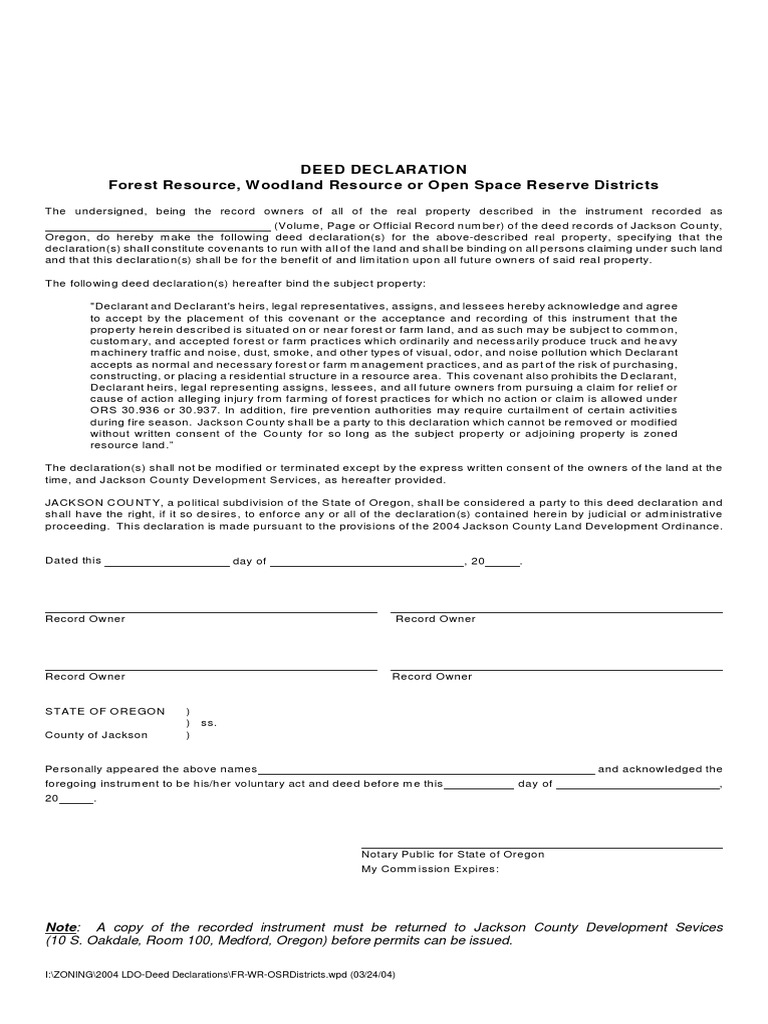 Deed Declaration On Forest Land (FR, WR & OSR) | PDF | Civil Law (Common Law) | Property Law