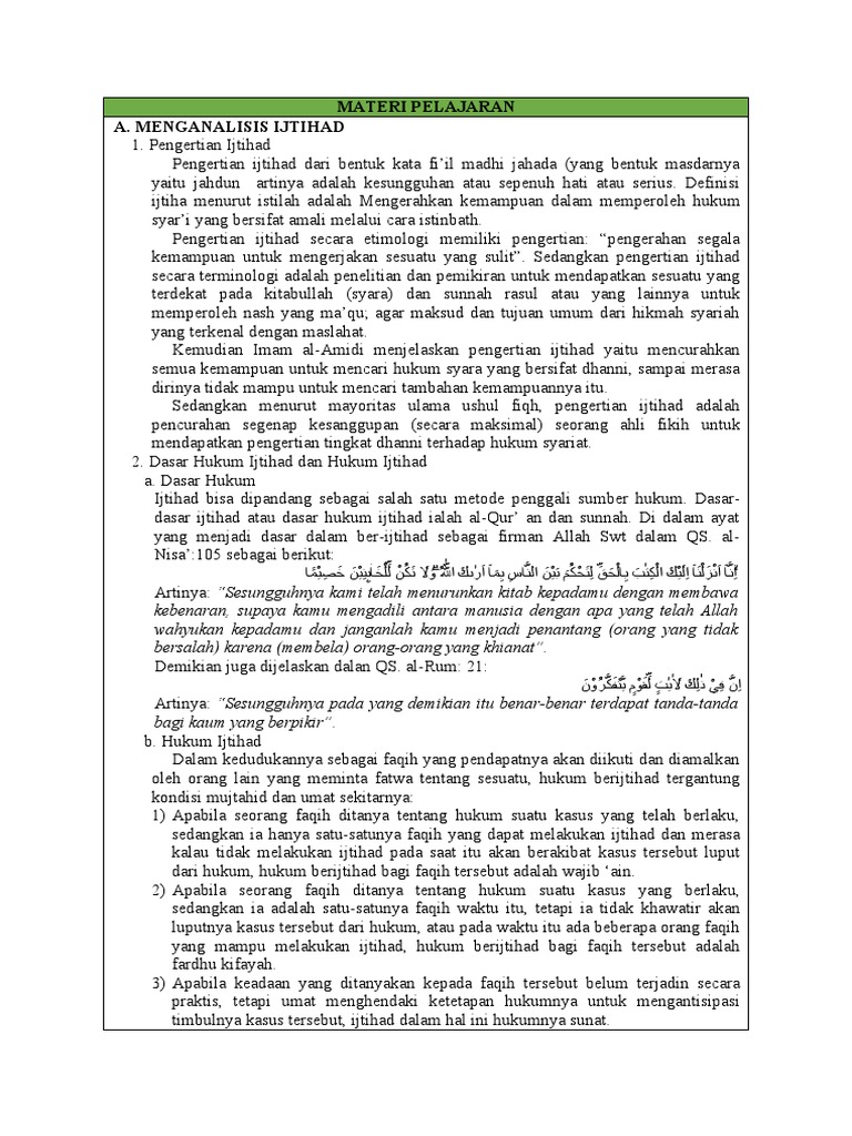 Materi Pelajaran Fikih Konsep Ijtihad Dan Bermazhab | PDF Materi Pelajaran Fikih Konsep Ijtihad Dan Bermazhab | PDF