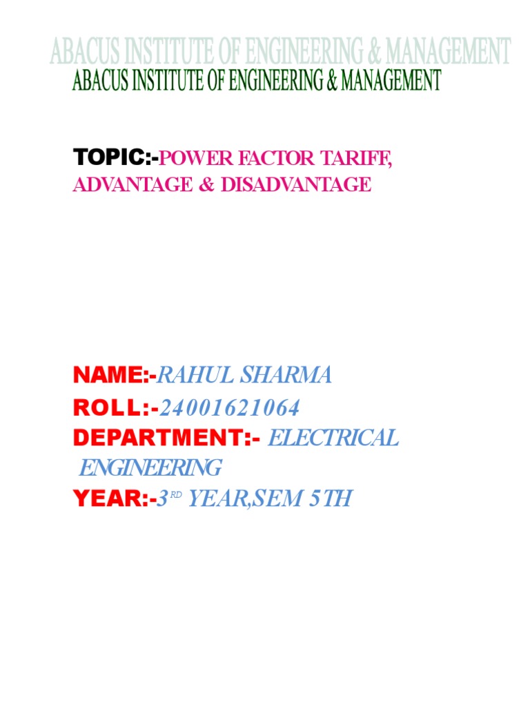 Topic:-: Rahul Sharma 24001621064 Electrical Engineering 3 Year, Sem 5Th | Download Free PDF ...